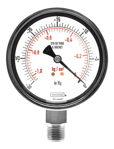 Vacuómetro 4", acero inoxidable, 1/2" NPT, inferior, 30 Vac inHg-kg/cm2 ...