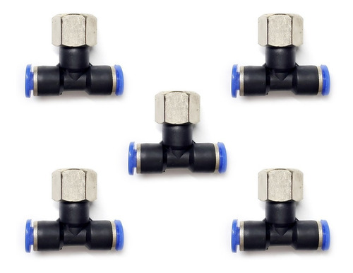 5pz Racor Rápido Neumático En Tee 1/4 Npt Hembra X 6mm Mang. | Instrutek