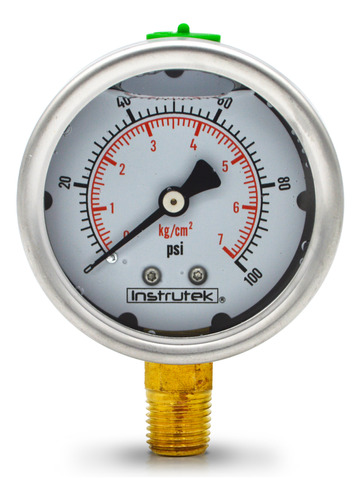 Manómetro 2.5", lleno de líquido (O.E.M.), 1/4" NPT, inferior, 100 psi-kg/cm2 | Instrutek