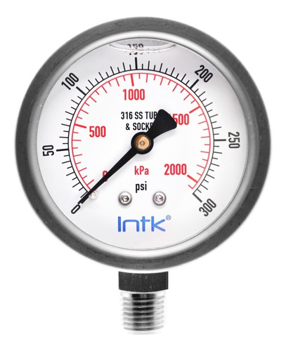 2.5” S.S. Liquid filled (O.E.M.), pressure gauge, 1/4” NPT, bottom connection, 0 to 300 psi-kPa ...